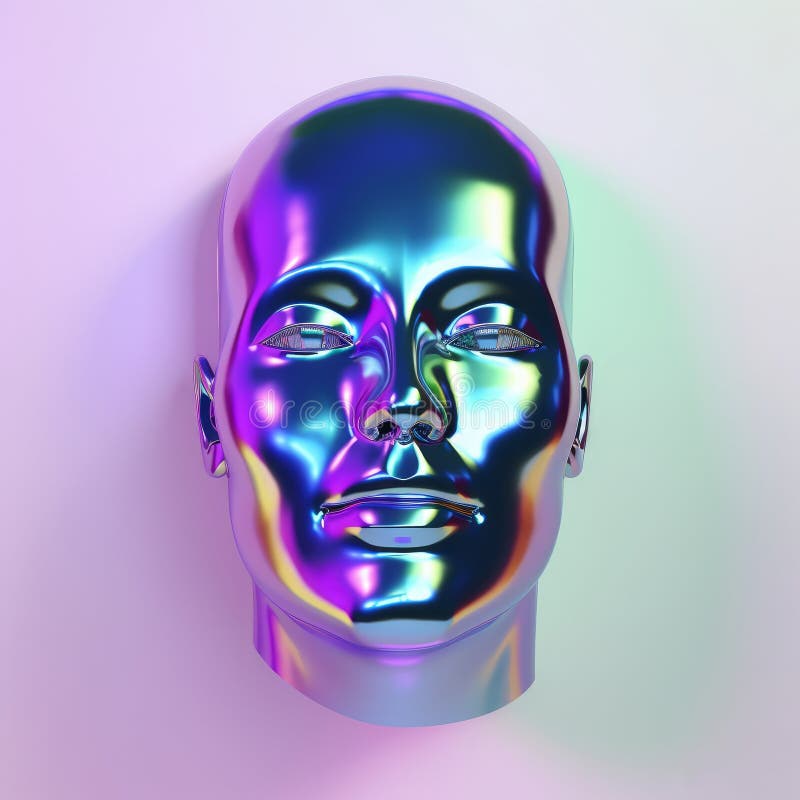 Abstract 3D Render of a Holographic Human Face in a Wall Made of ...