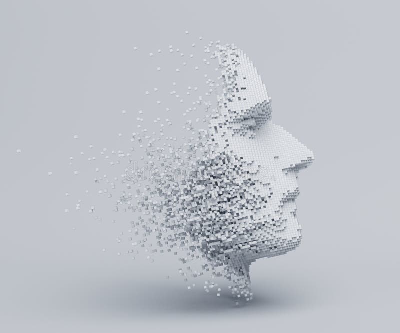 Abstract 3D Render of a Human Face from Cubes Stock Illustration ...