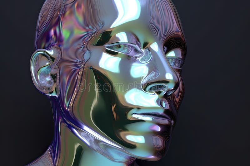 Abstract 3D Render Illustration of Holographic Human Face in the Wall ...