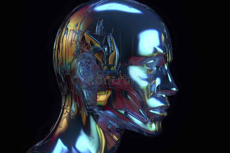 Abstract 3D Render Illustration of Holographic Human Face in the Wall ...