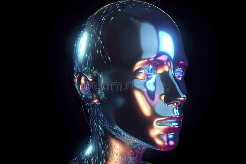 Abstract 3D Render Illustration of Holographic Human Face in the Wall ...