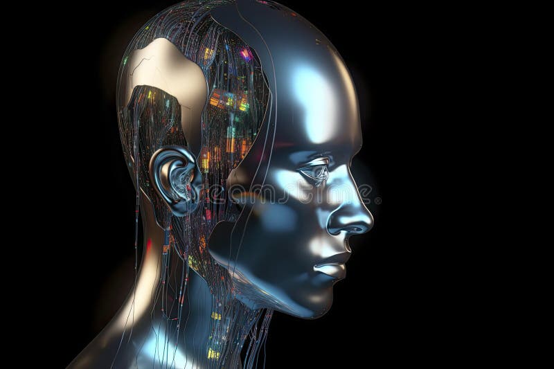 Abstract 3D Render Illustration of Holographic Human Face in the Wall ...