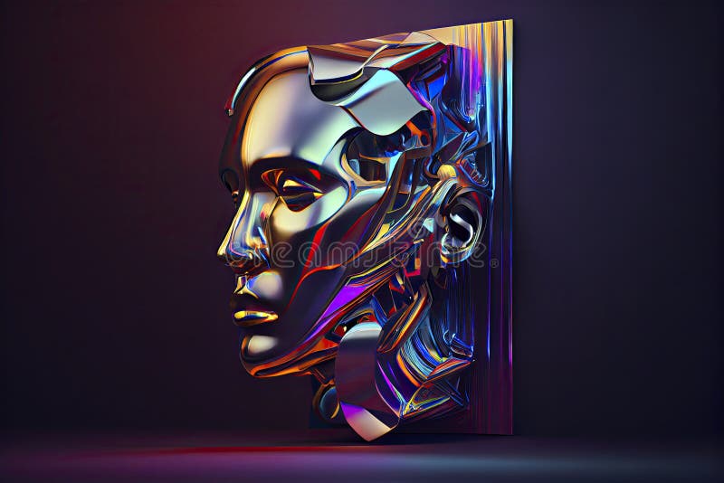 Abstract 3D Render Illustration of Holographic Human Face in the Wall ...