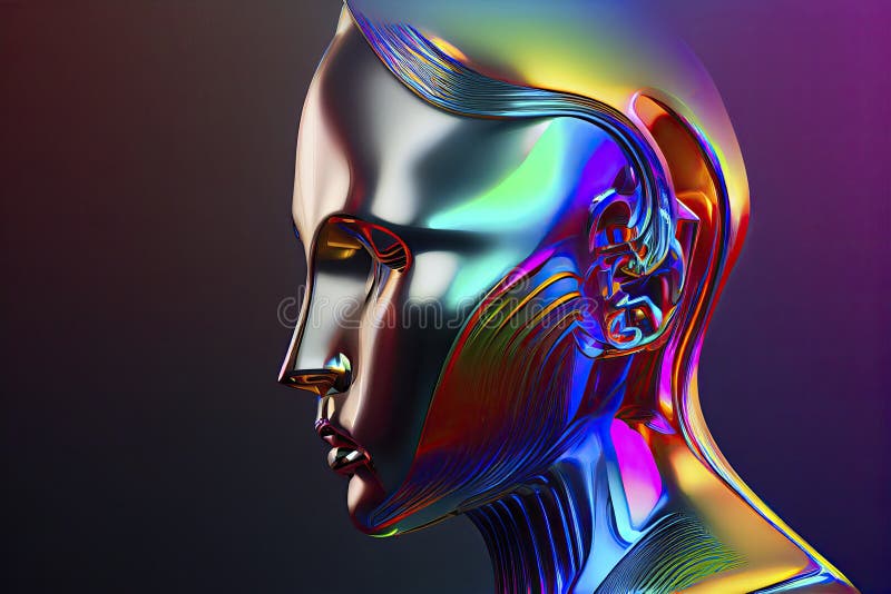 Abstract 3D Render Illustration of Holographic Human Face in the Wall ...