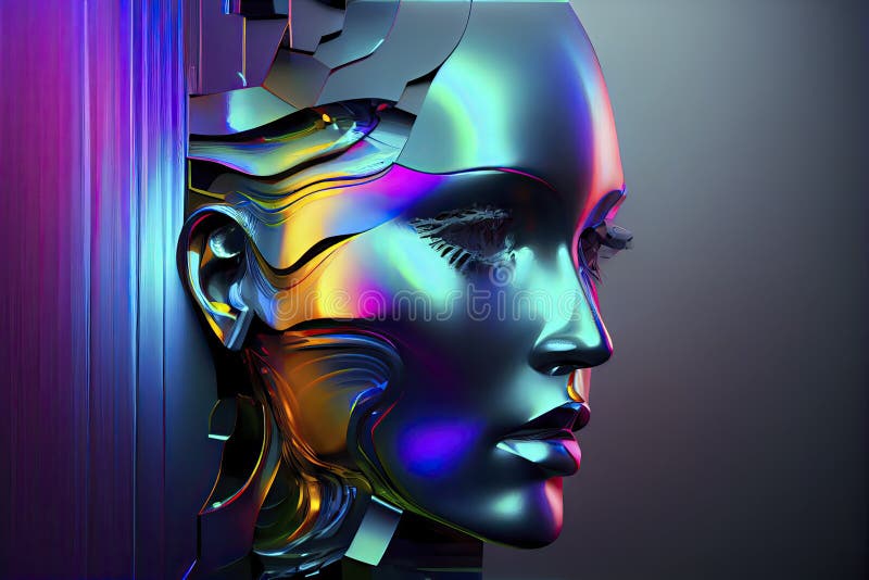 Abstract 3D Render Illustration of Holographic Human Face in the Wall ...