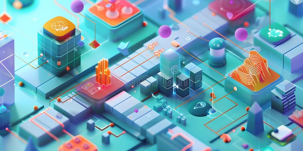 Abstract 3D Render of Interconnected Digital Structures, Exploring Networked Cubes, Geometric ...