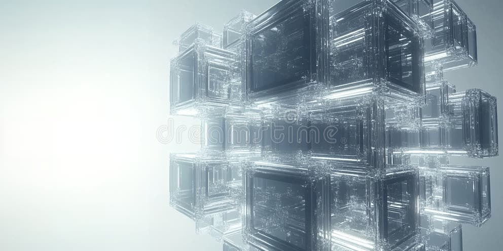 Abstract 3D Render of Interlocking Glass Cubes Futuristic Crystal ...