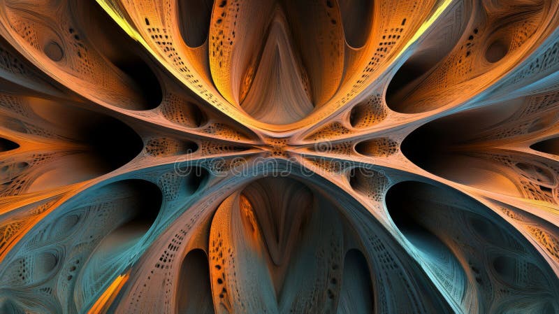 Abstract 3D Render of Intricate Orange and Blue Organic Structures ...