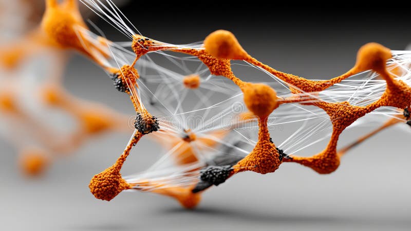 Abstract 3D Render: Intricate Orange Molecular Structure with White ...