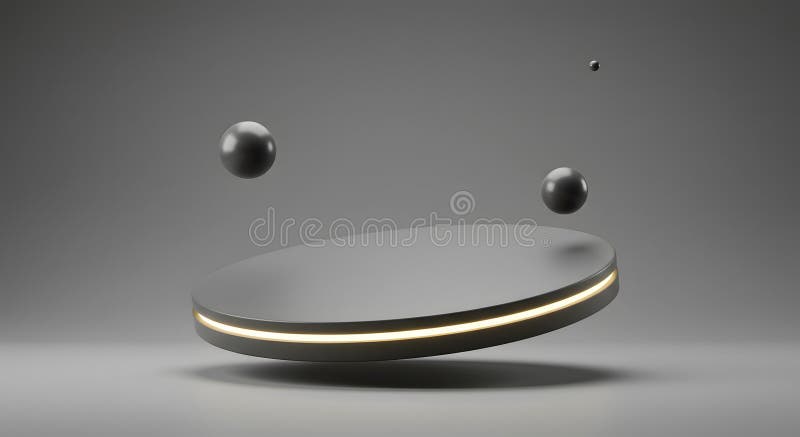 Abstract 3D Render: Levitating Platform with Glowing Edge and Floating ...