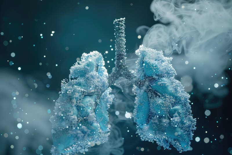 An Abstract 3D Render of Lungs Made of White and Blue Particles Stock ...
