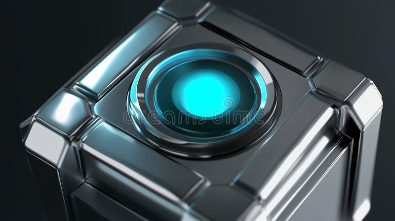 Abstract 3D Render: Metallic Cube with Cyan Inner Core Stock ...