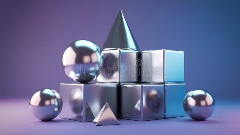 Abstract 3D Render, Metallic Spheres, Cubes, and High Quality Image ...