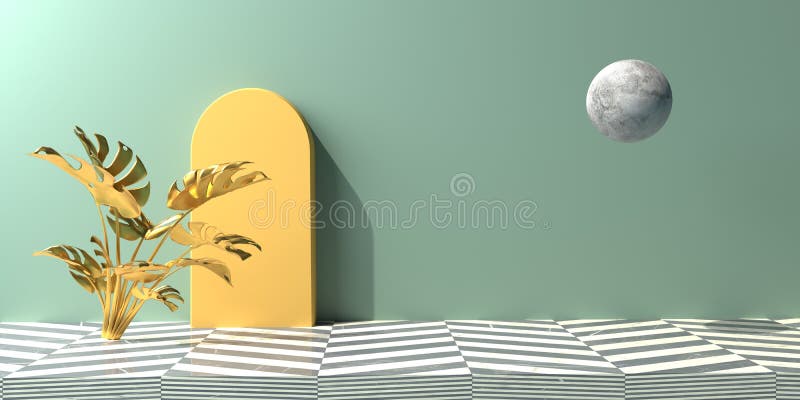 Abstract 3D Render of Minimal Objects with Plants Stock Illustration ...