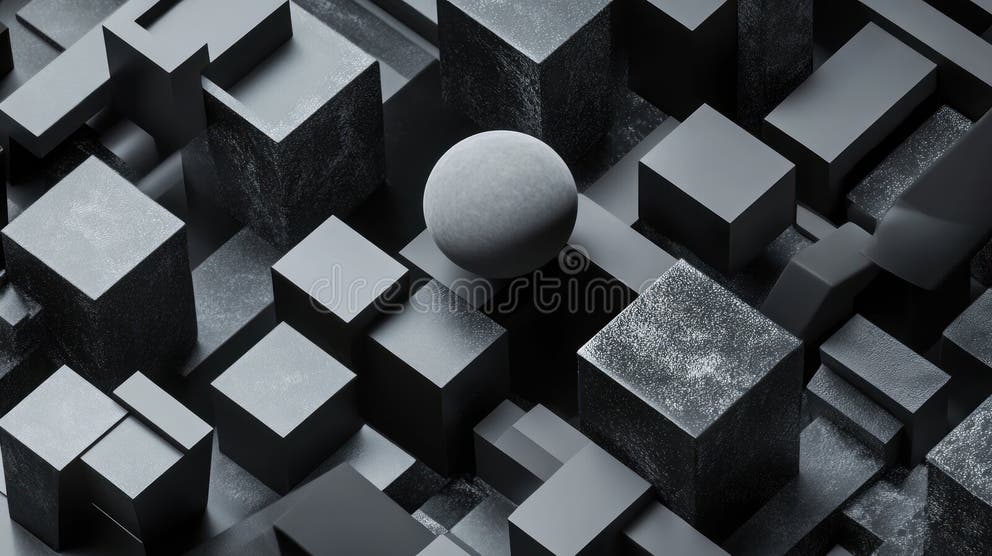 Abstract 3D Render: Monochromatic Geometric Composition with Sphere ...
