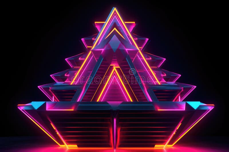Abstract 3d Render of Neon Geometric Shapes Stock Illustration ...