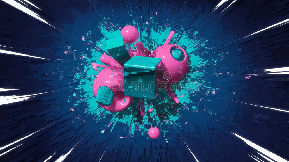 Abstract 3D Render, Pink and Teal Geometric Shapes High Quality Image ...