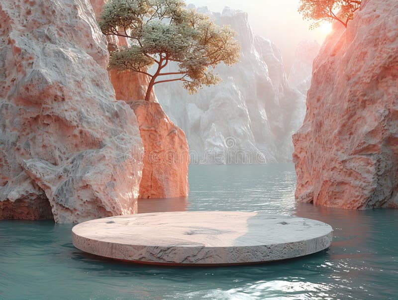 Abstract 3d Render Platform and Mockup Natural Background, Stone Podium ...