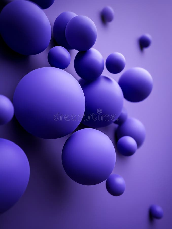 Abstract 3D Render of Purple Spheres: Floating Balls, Modern Geometric ...