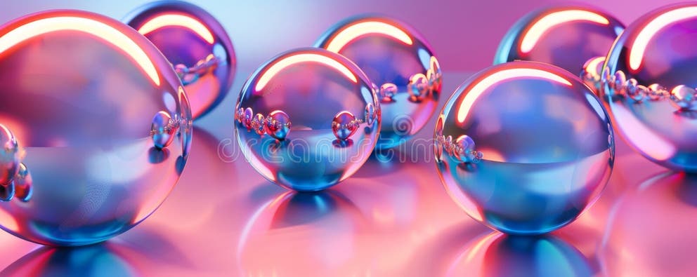 Abstract 3D Render of Reflective Spheres with Colorful Lighting Stock ...