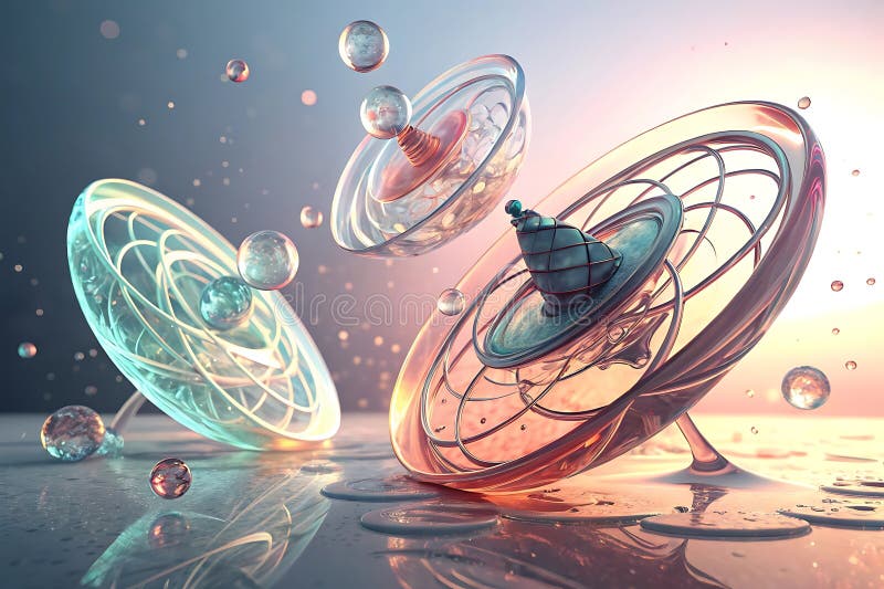 Abstract 3 D Render of Rotating Glass Objects with Bubbles in Teal and ...
