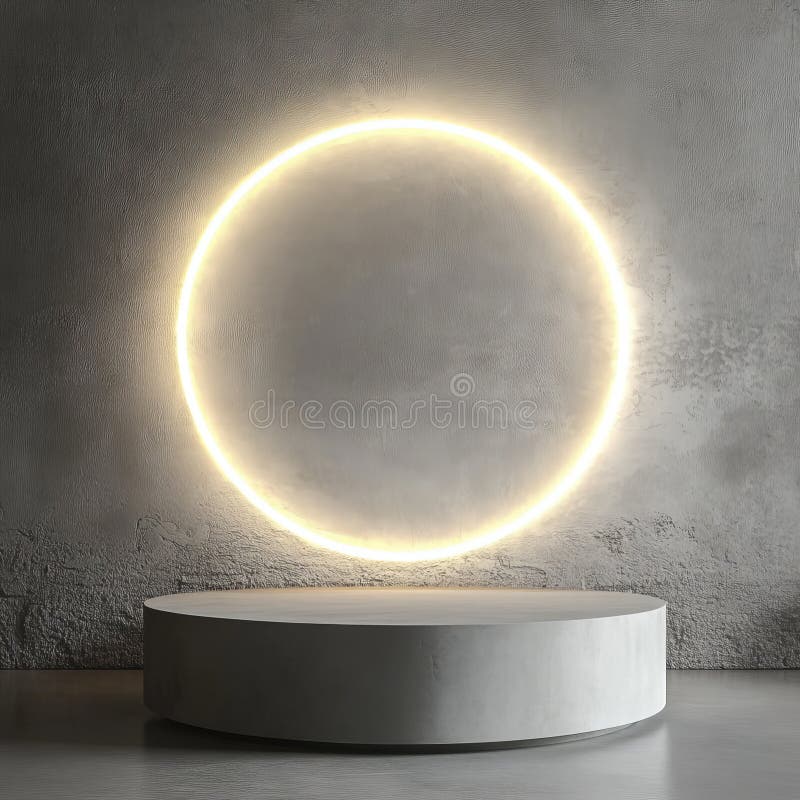 Abstract 3d Render of Round Podium for Product Presentation with Neon ...
