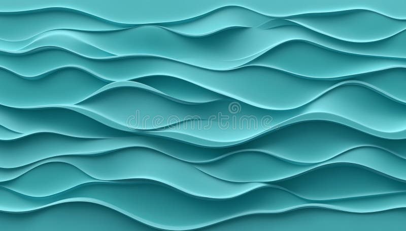 Abstract 3D Render, Seamless Turquoise Wave Pattern, Monochromatic Blue ...