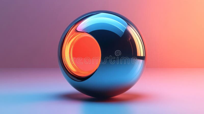 Abstract 3D Render of a Shiny Blue Sphere with Orange Glow Stock ...