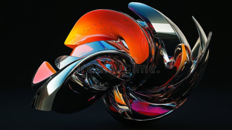 Abstract 3D Render of a Shiny Metallic Swirl Sculpture Stock ...