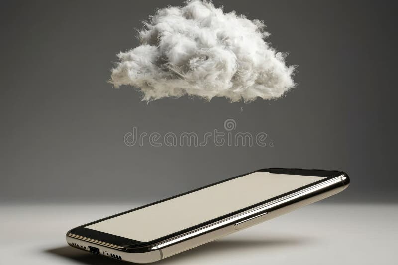 Abstract 3D Render of Smartphone Floating Below a Cloud in Minimalist ...