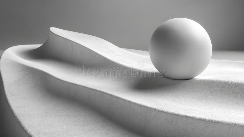 Abstract 3D Render of a Smooth White Sphere Rolling on a Curved Surface ...