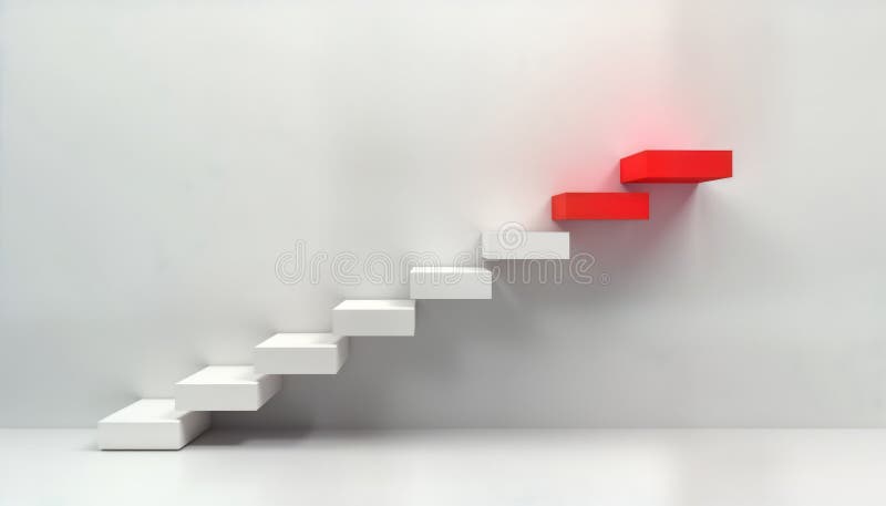 Abstract 3D Render of Staircase. White Steps Lead To Red Step. Success ...