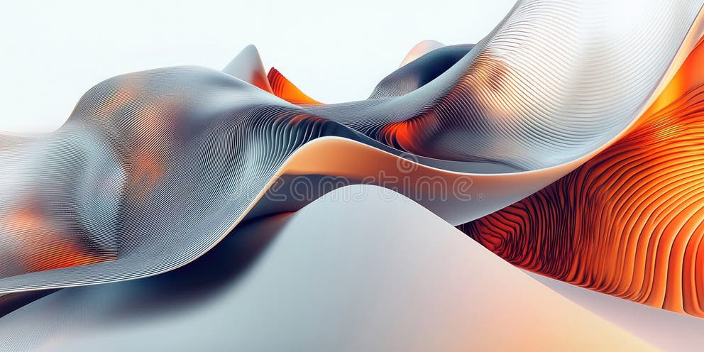 Abstract 3D Render of Stripe Curves: Flowing Forms with Contrasting Textures and Colors ...