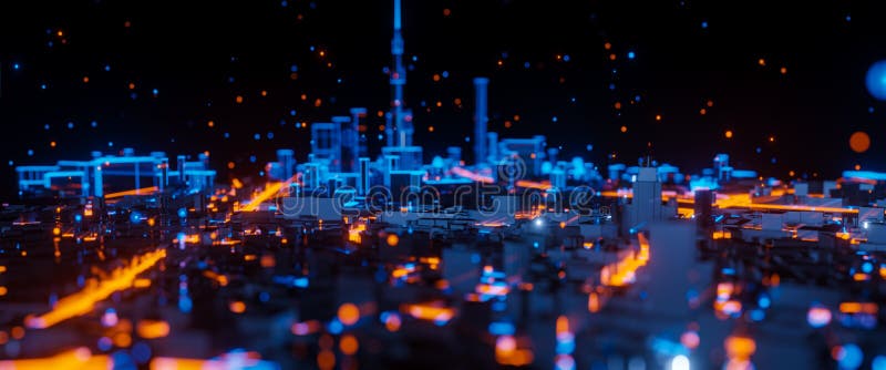 Abstract 3d Render of Techno Panorama Landscape City Stock Illustration ...