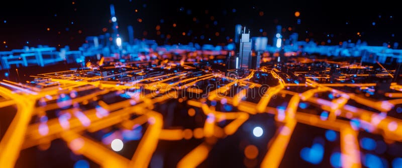 Abstract 3d Render of Techno Panorama Landscape City Stock Illustration ...