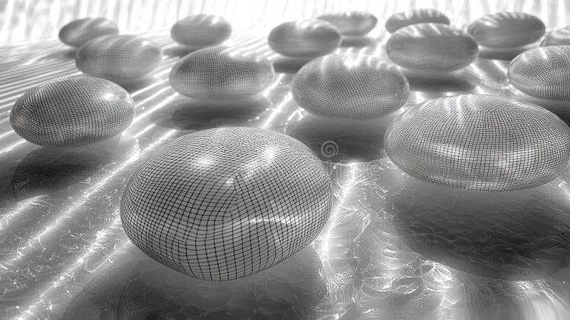 Abstract 3D Render of Translucent Geometric Forms with Grids in a ...
