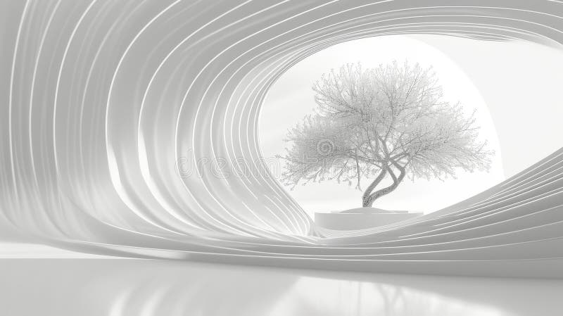 Abstract 3D Render of Tree in Minimalist Space Stock Illustration ...