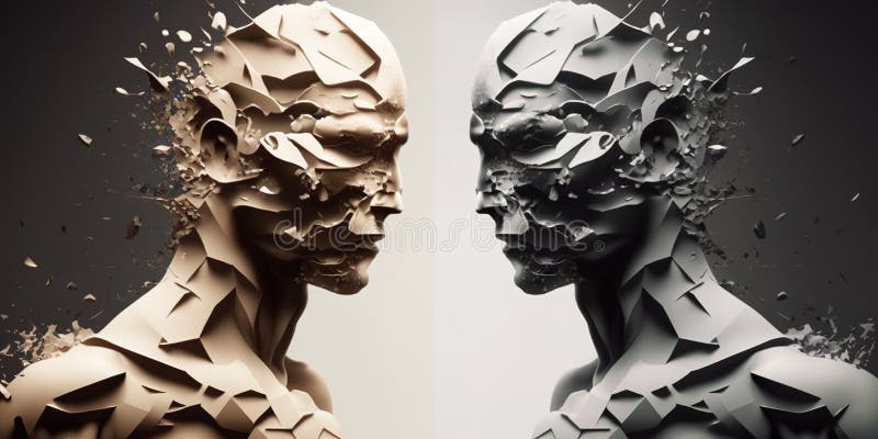 Abstract 3D Render of Two People Against Each Other. Opposition, Debate ...