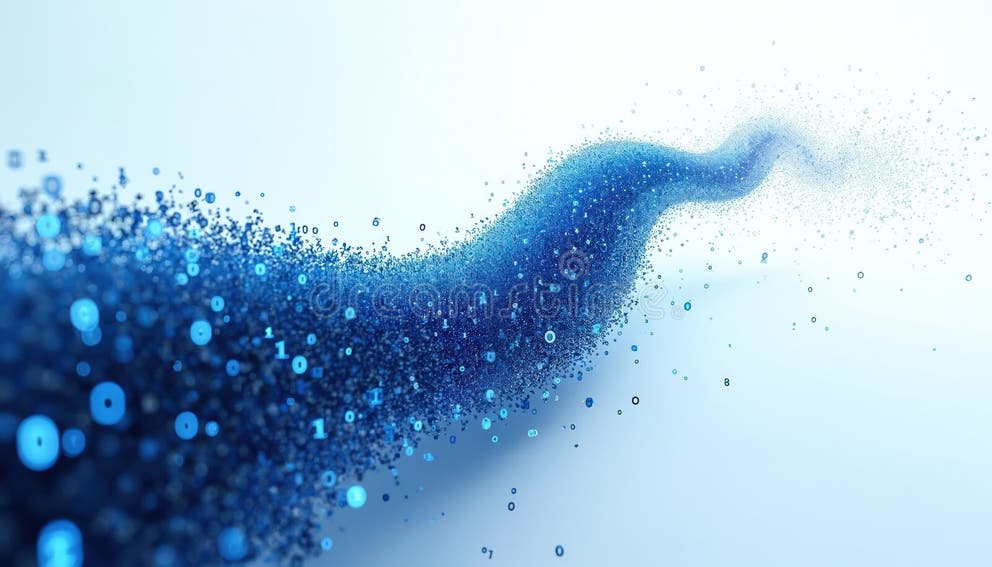 Abstract 3D Render Visualizing Dynamic Digital Data Stream Composed of Glowing Blue Binary Code ...