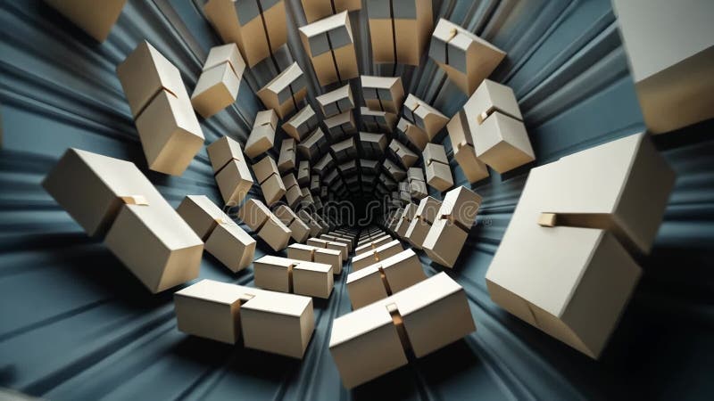 Abstract 3D Render of a Vortex of Packages: a Visual Representation of ...