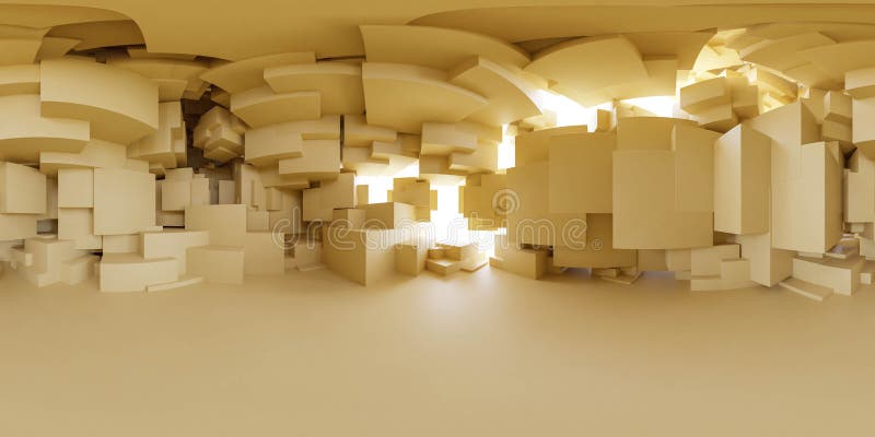 Abstract 3D Render of a Warmly Lit, Beige Cuboid Space with Surreal ...