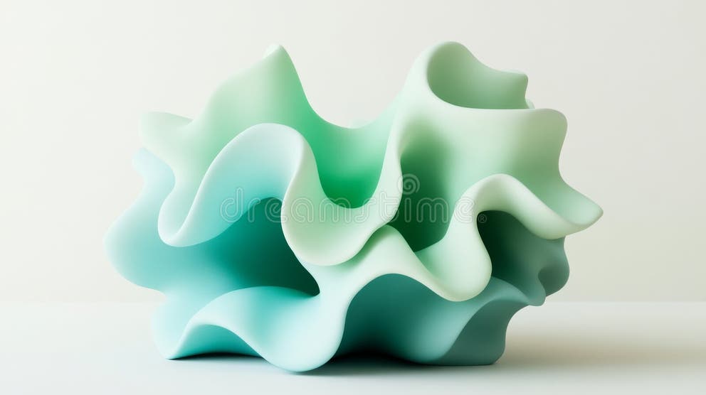 Abstract 3D Render Waveform Sculpture, Teal and Mint Gradient, Organic ...