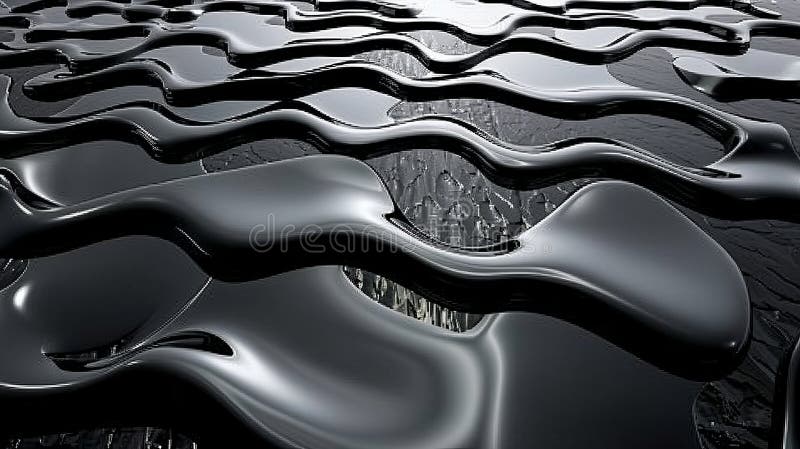 Abstract 3D Render Wavy Liquid Texture - Metallic Black Oil Fluid ...