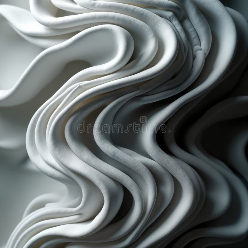 Abstract 3d Render of White Folded Textile. Wavy Layers Create Flowing ...