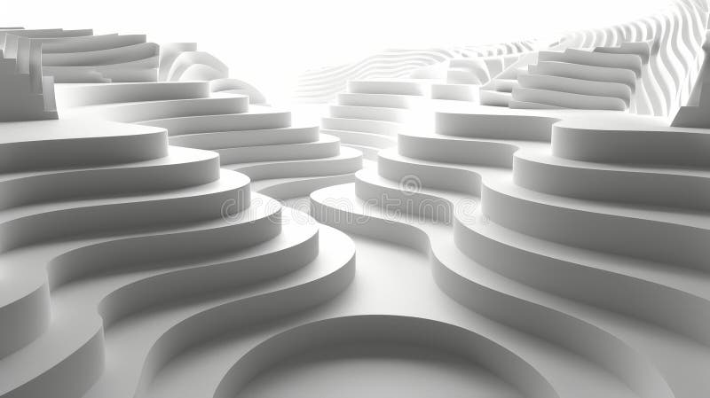 Abstract 3D Render, White Minimalistic Topographic Contour Lines ...