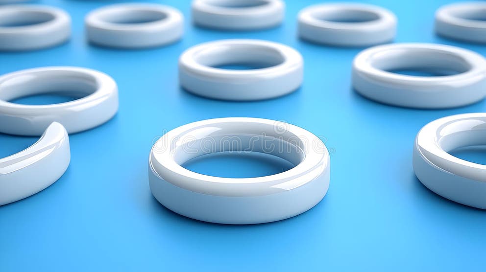Abstract 3D Render White Rings Blue Background Stock Illustration ...