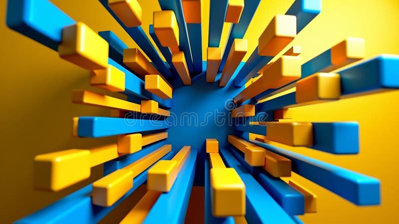 Abstract 3D Render Yellow and Blue Bar with Motion and Speed. Front ...