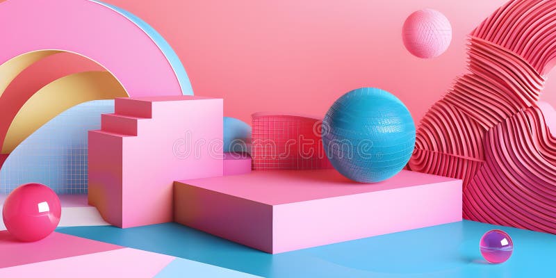 Abstract 3D Rendered Background with Geometric Shapes Generated Using AI. Stock Illustration ...