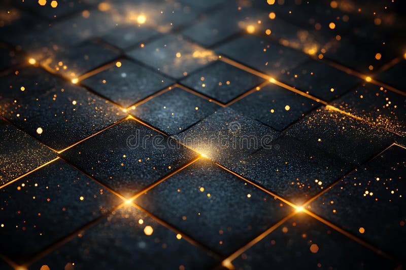 Abstract 3d Rendered Dark Tile Surface with Bright Glowing Lights and ...