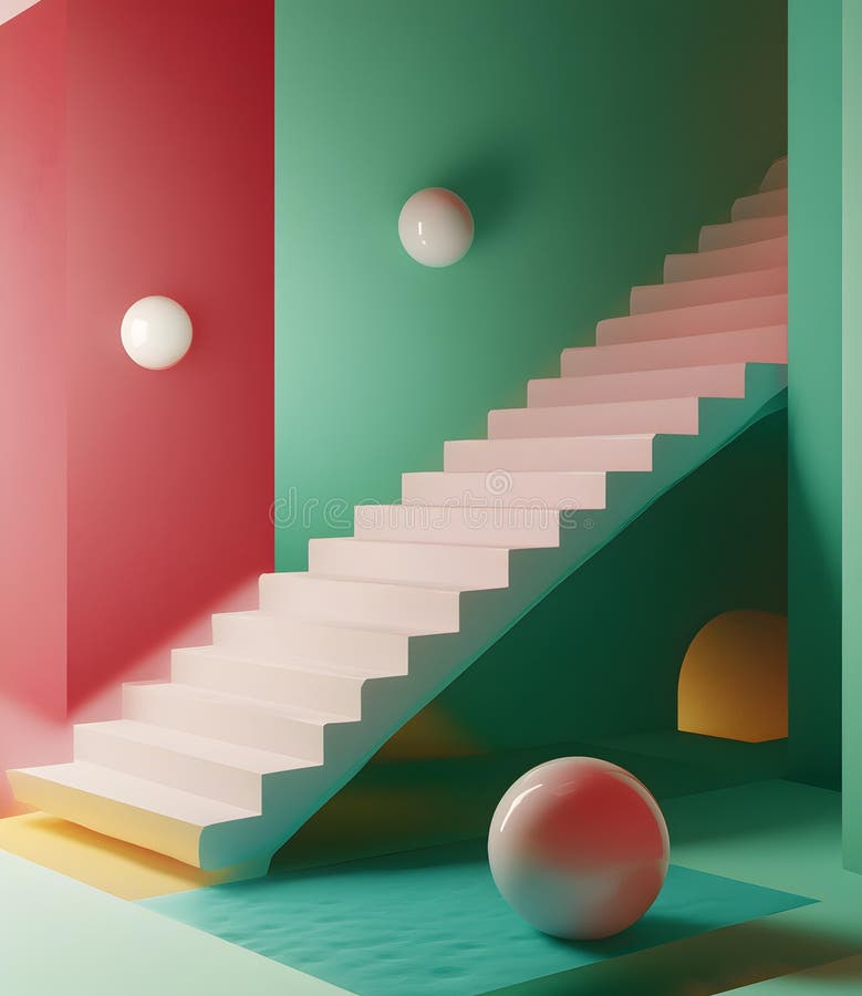 Abstract 3D Rendered Staircase with Colorful Walls Generated Using AI ...